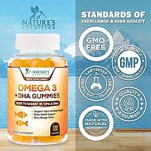Omega 3 Fish Oil Gummies, Heart Healthy Omega 3 Gummy Supplement with High Absorption DHA & EPA, Extra Strength Joint & Brain Support, Omega 3 Fish Oil Nature's Vitamin, Orange Flavor - 120 Gummies