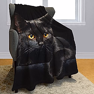 YISUMEI Black Cat Throw Blanket Modern Black Decorative Big Eyes Black Cat Fleece Blanket Soft Warm Cozy for Kids Adult Gifts 50"x60"