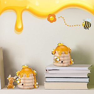 Shellwei 8 Pcs Honey Bee Decor Bee Hive Wooden Honey Stirrer with Fake Mini Bees Bee Tiered Tray Decorations Honeycomb Decor for Table Farmhouse Kitchen Spring Summer Theme Party Decoration