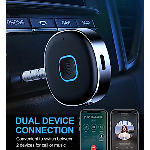 Bluetooth Aux Receiver for Car, Portable 3.5mm Aux Bluetooth Car Adapter, Bluetooth 5.0 Wireless Audio Receiver for Car Stereo/Home Stereo/Wired Headphones/Speaker, 16H Battery Life (black)