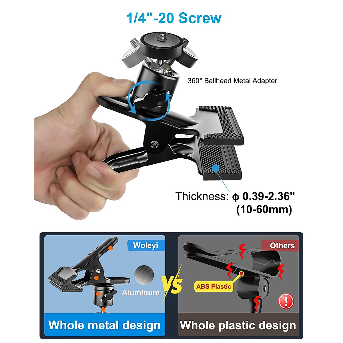 Sun Visor Phone Holder for Car [360° Super Metal Clip] Car Visor Cell Phone Mount, Universal Steering Wheel Phone Clamp with 1/4'' Screw Adapter for iPhone, Android Smartphone, Tablet, Gopro, Camera