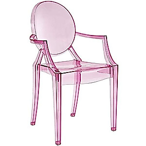 Hawthorne Collections Modern Acrylic Stacking Kitchen and Dining Room Arm Chair in Pink - Fully Assembled