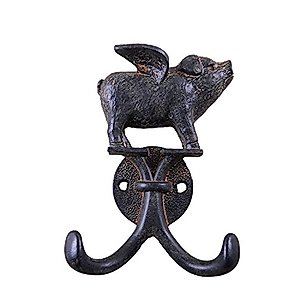 Iron Flying Pig Double Hook Coat Rack
