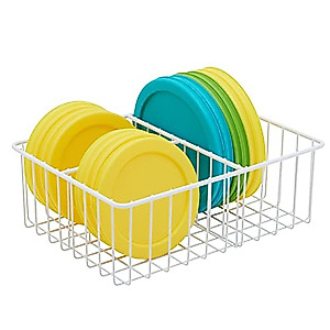 2 Pack White Wire Baskets for Kitchen, 3 Compartment Bin for Cabinet Shelves, Drawers (10 x 8 x 3.7 In)