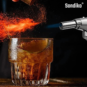 Sondiko Butane Torch, Dual Adjustable Flame Size Butane Torch Lighter, Mini Blow Torch, Refillable Blow Torch with Continuous Flame Lock for Creme Brulee, Cooking (Butane Gas Is Not Included)
