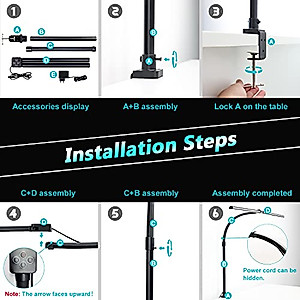DUKTIG LED Desk Lamp, Double Head Computer Lamp, Bright Modern Desk Lamp - 5 Color Modes and 5 Dimmable, Tall Desk Lamps for Home Office, Studio, Gaming, Architect (24W, Square)