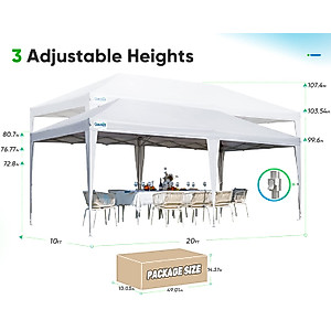 Quictent 10x20ft Easy Pop up Canopy Tent Instant Canopy Shelter Waterproof with Roller Bag (White)