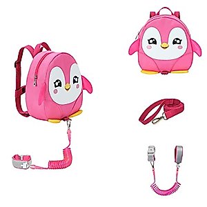Toddler Kids Penguin Harness Leash Backpack with Wrist Leashes Toddlers Child Safety Walking Wrist for Kid Girls Boys (Pink)