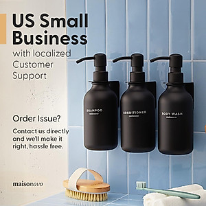 MaisoNovo Shampoo and Conditioner Dispenser - Shower Soap Dispenser Wall Mounted - 16.9 fl oz Set of 3 Amber Plastic Bottles Black Pump - 3 Chamber No Drill