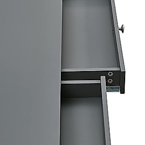 HomSof Frost Grey Finish 2 Drawers Writing Desk with Black Stoving Varnsih Steel Frame，MDF Table Top, Gray,42"