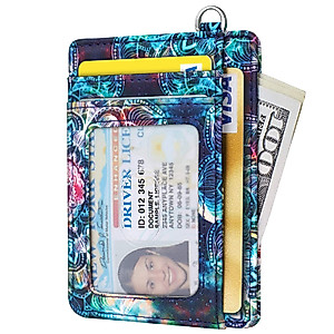 Coco Rossi Slim Front Pocket Wallet RFID Blocking Minimalist Credit Card Holder Wallet with D-Shackle for Women,Mandala