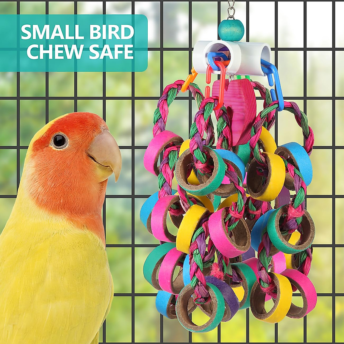 lovyoCoCo Bird Toys Conure Toys,Bird Parrot Foraging Shredder 24 Pcs Colorful Bagel Chewy Rings for Small Parrots Parakeets Conures Cockatiels Love Bird Cage Accessies (W)