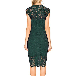MEROKEETY Women's Sleeveless Lace Floral Elegant Cocktail Dress Crew Neck Knee Length for Party, Dark Green, Large