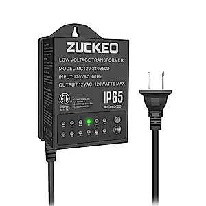 ZUCKEO 120W Low Voltage Transformer Outdoor Landscape Lighting Transformers with Timer & Lights Sensor, 120V to 12V Waterproof Power Supply for LED Landscape Lights Spotlight Pathway Light ETL Listed
