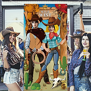 Western Party Decorations, 6 x 3 ft, Cowboy Photo Props Large Fabric West Themed Door Banner Background, Funny Western Games Supplies