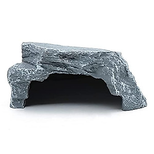 Junniu Reptile Cave Resin Rock Basking Platform Hiding Habitat Fish Tank Decor Hideout Shelter Aquarium Ornament for Bearded Dragon Turtle Insect Frog Zoo