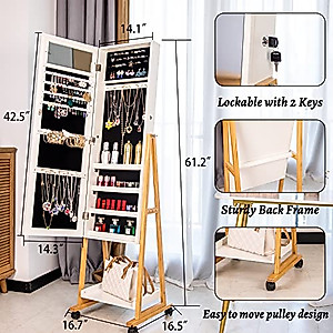 Ntufrest Standing LED Mirror Jewelry Armoire, Lockable Jewelry Organizer, Large Full-Length Jewelry Cabinet with Drawers, Exclusive Dressing Jewelry Organizer, White