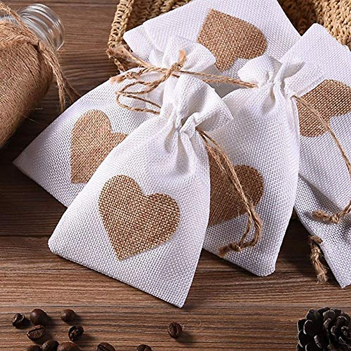 Burlap Bags, 40 Packs 4"x6" Heart Burlap Bag with DIY Tag Drawstring Gift Bags Candy Pouches Linen Gift Pockets for Valentine's Day Wedding Easter Christmas Halloween Thanksgivings New Year