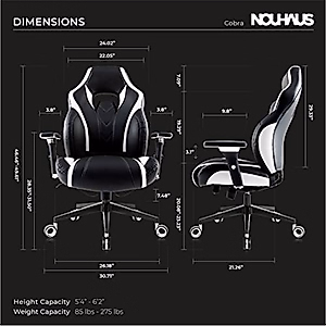Nouhaus Cobra Office Chair - Office Chair or Desk Chair with Extra Large Caster Wheels XL Pro Rims - High Spec Office Chairs for Adults, Ergonomic Chair (White/Black)