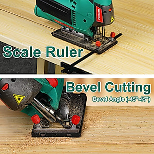 HYCHIKA Jig saw, 6.7A Jig Saw 800-3000SPM with 6 Variable Speeds, 4 Orbital Sets, Bevel Angle 45°, 6PCS Blades, Pure Copper Motor, Laser Guide, Wood Metal Plastic Cutting