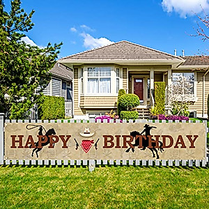 Labakita Lager Western Cowboy Happy Birthday Banner, Cowboy Theme Birthday Banner, Western Cowboy Birthday Party Decorations for Boy/Men
