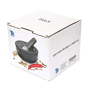 H&S Pestle and Mortar Set Large Premium Solid Granite Stone Black - 16cm(6.3") Diameter