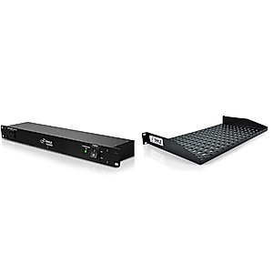 PDU Power Strip Surge Protector - 1U Rack Mount Protection Power Outlet Strip W/AC Filter - PylePro PCO850 & 19-Inch 1U Server, Vented Shelves for Good Air Circulation Cantilever Wall Rack, Black