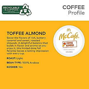 McCafe Toffee Almond Coffee, Keurig Single Serve K-Cup Pods, 72 Count