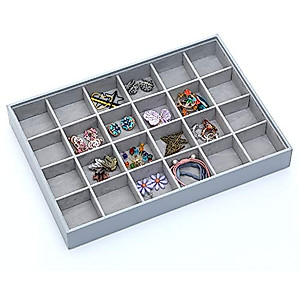 ORIGIA Stackable Jewelry Organizer Trays Accessories Storage Box for Drawer Dresser Wardrobe, Gadgets Display Showcase, Set of 3