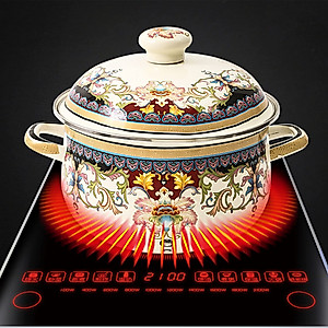 ZENFUN Kitchen Enamel Stockpot with Lid, 4.5 Quart Retro Flower Stew Bean Cooking Pot, Vintage Thicken Soup Pot with Handles, Nonstick, Safe for Induction Cookers, Gas Stove