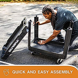 Olympia Tools 2-Shelf Plastic Utility Cart, Heavy Duty, Supports Up to 500 lbs, Ergonomic Handle, Great for Warehouse, Garage, Manufacturing, Cleaning