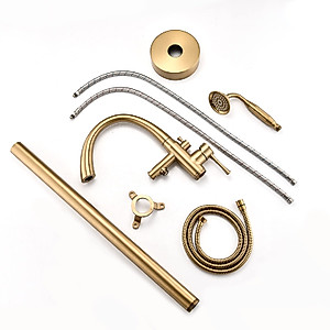 PROOX Freestanding Bathtub Faucet Floor Mounted, High Flow Free Standing Tub Filler with Hand Sprayer, Swivel Spout - Brushed Gold