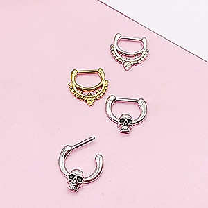 Vintage Skull 16G Stainless Steel Piercing Nose Ring Septum Hinged Segment Daith Small Hoop for Women Tiny Cartilage Conch Tragus Stud Earring 5mm Hypoallergenic Body Pierced Jewelry 1 PCS
