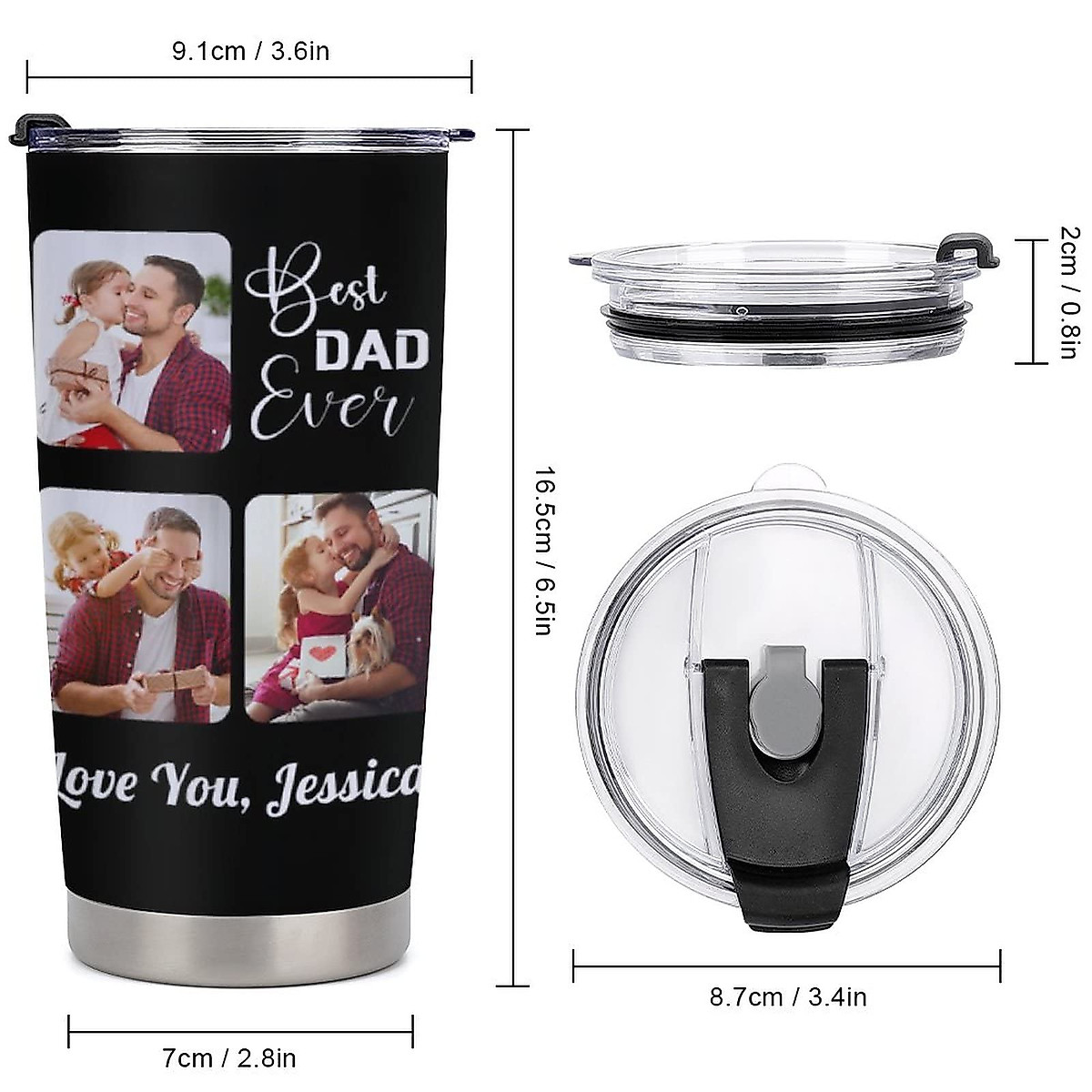 Personalized Picture Travel Tumbler for Dad Gift on Father's Day from Daughter Son Custom Coffee Mug with Best Dad Text Photo Cup