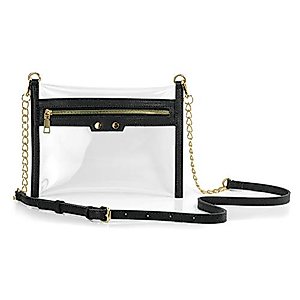 HOXIS Clear Zipper Purse Stadium Approved Women Chain Crossbody Bag Convertible Wristlet Clutch (Black)