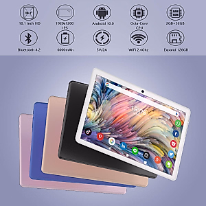 MEIZE Octa-Core Tablet 10.1 Inch, Android 10.0 Tablet, 32GB ROM/128GB Expand, 1920x1200 IPS HD Glass Display, Dual 18MP Camera, WiFi/Bluetooth/GPS/OTG/Certified Tablet [2021 Latest Black]