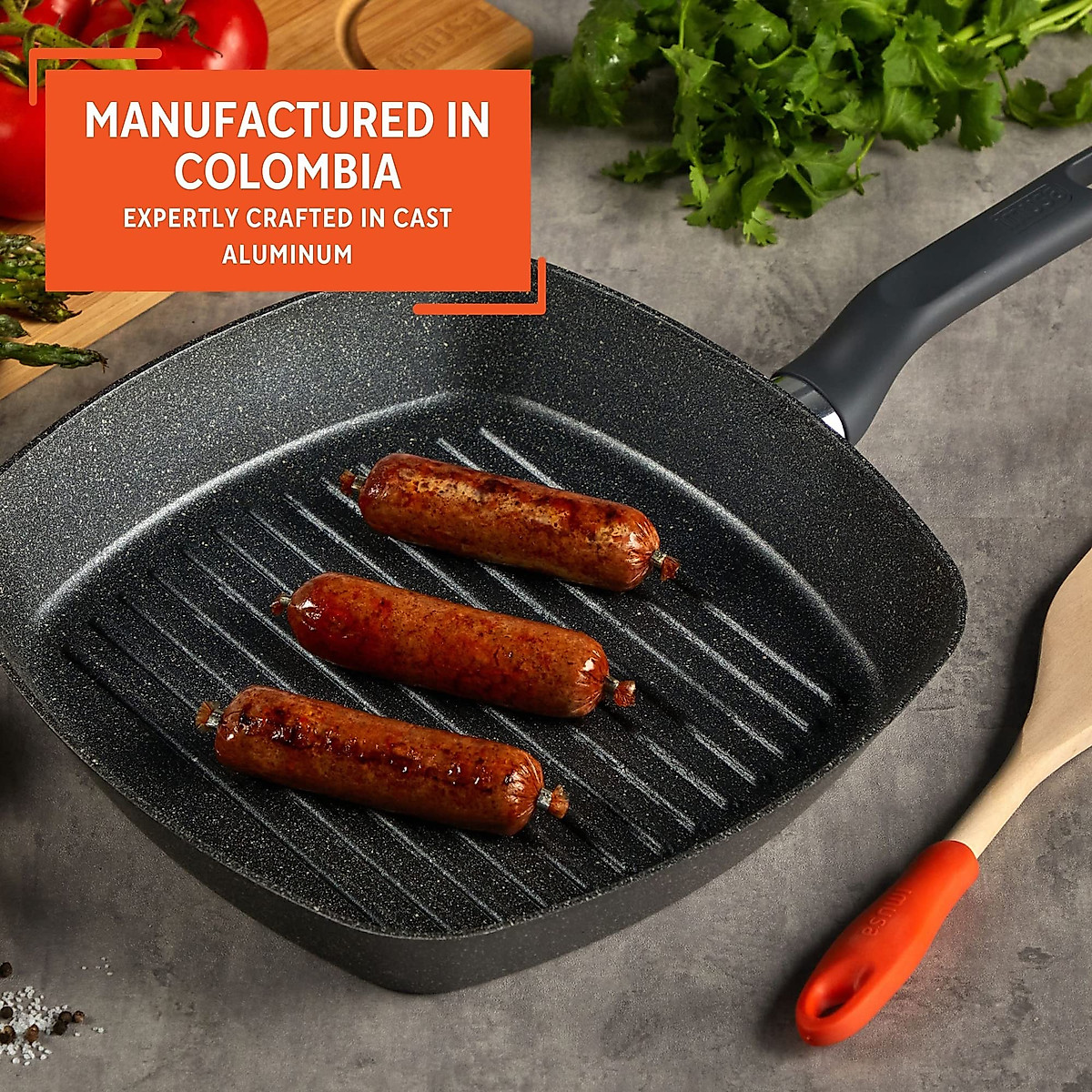 IMUSA Made in Colombia 11" Nonstick Deep Square Grill with Handle