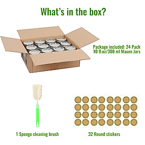 EkkoVla 10 oz Mason Jar with Regular Lid and Band, 24 Pack 300 ml Glass Canning Jars for Canning, Meal Prep, Candies, DIY Projects, Wedding Party Favors