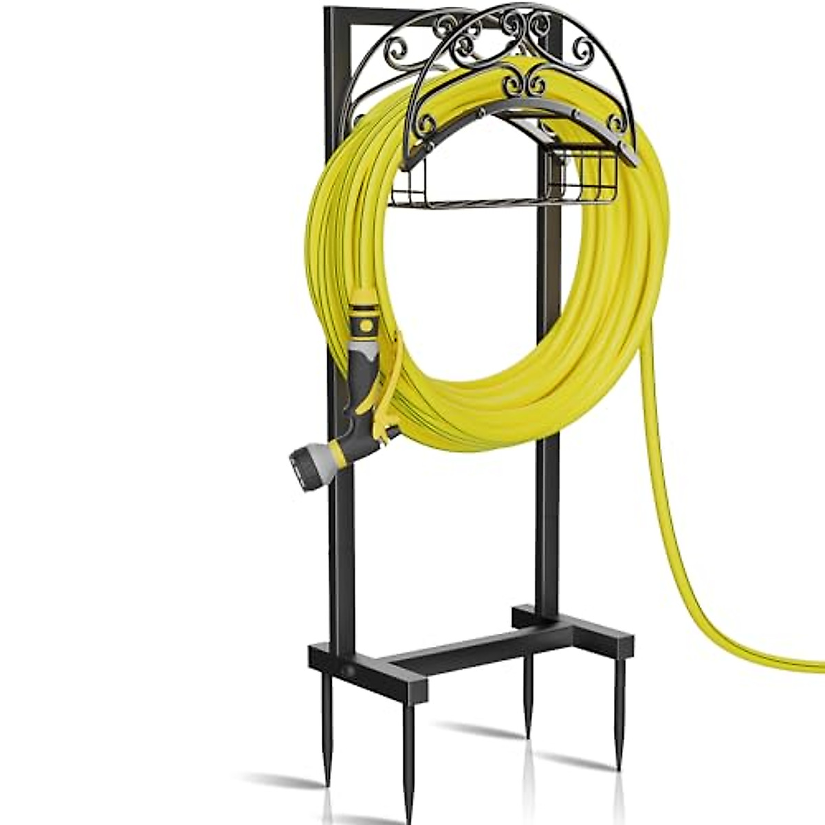 Gykoeaty Garden Hose Holder Heavy Duty Metal Water Hose Holder with 4 Spikes Freestanding,Detachable Hose Rack for Garden Storage, Hose Stand for Outdoor Yard Storage,Can Store 150ft Water Pipes