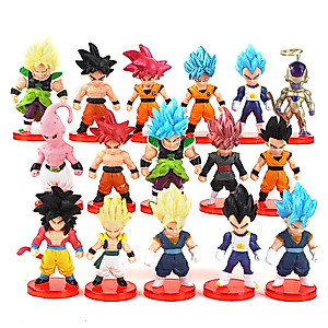 Dragon Ball Z 16-Piece Action Figure Set, 3-inch Collectibles for Cake Toppers & Party Favors