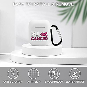 Fuck Breast Cancer Pink Ribbon Silicone AirPods Case Protective Cover Compatible with AirPods 2 & 1 with Keychain
