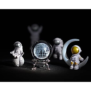 H&D HYALINE & DORA 2.3 inch (60mm) Clear Crystal Glass Ball Paperweight 3D Laser Engraved Earth Globe World Map Ball with Metal Stand Decor