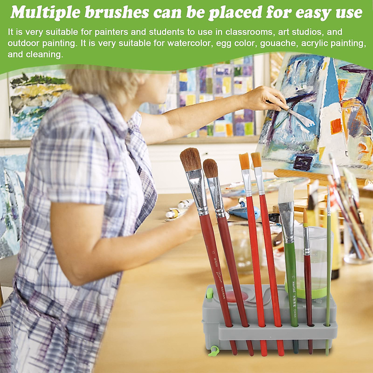 Paint Brush Cleaner Upgrade Painting Supplies, Painting Station with Drain, Strengthen Water Recycling Brush Rinser, Paint Brush Cleaner Tool for Acrylic, Watercolor and Water-Based Paints, Grey