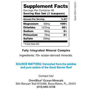 OmniBlue Ocean Minerals | 100% Natural Solar-Harvested Ocean Electrolytes | All Required Macro and Trace Minerals | Not Lab-Made | No Additives … (8 oz.)