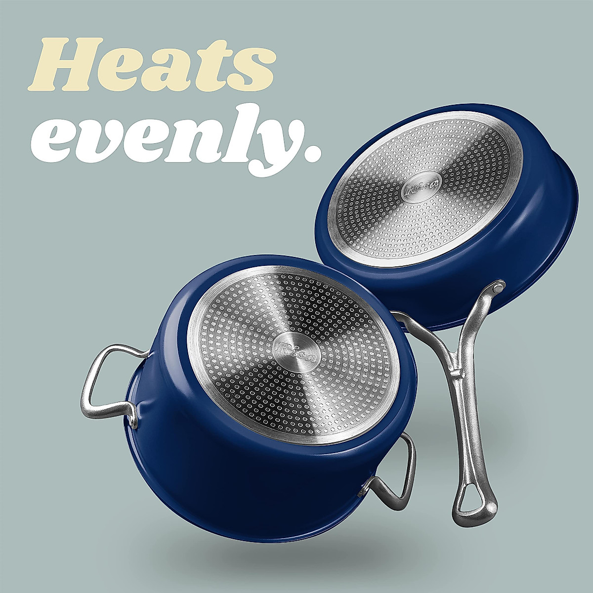 Nontoxic, nonstick BPA-free Risa kitchen stock pot with lid and pot holders for gas, electric, & induction stove by Eva Longoria - Deep Blue