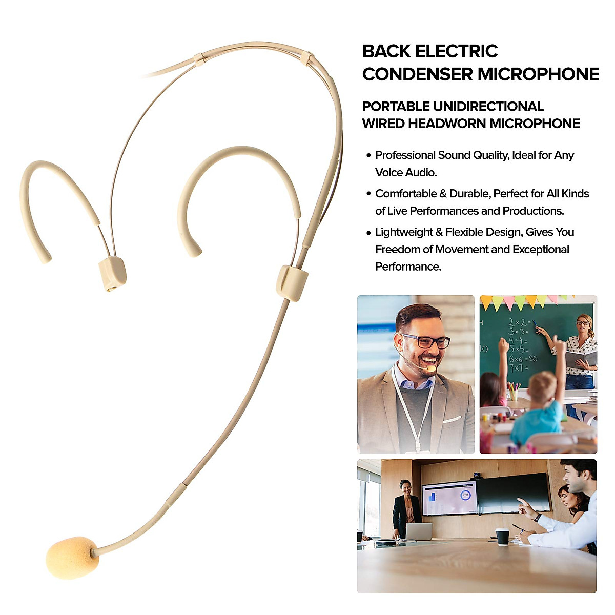 Sujeetec Headset Microphone - Discreet Double Earhook Headworn Mic fits PC Voice Amplifier Wireless Bodypack Transmitters for Lectures, Live Performance, Theater, Podcasts (3.5mm TRS Plug)