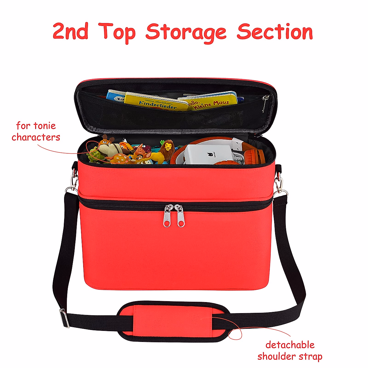 Bevegekos Carrying Storage Travel Bag for Toniebox/Storypods Accessories, for Tonie Figures, Charging Station & Headphone, Case Only (Large, Red)
