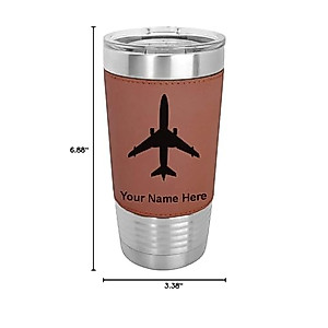 LaserGram 20oz Vacuum Insulated Tumbler Mug, Jet Airplane, Personalized Engraving Included (Faux Leather, Dark Brown)
