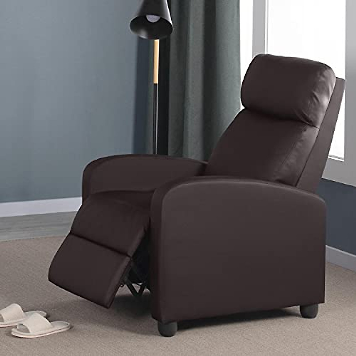 Yaheetech Padded Seat Recliner Chair Set of 2 Single Sofa Recliner Home Theater Seating PU Leather Upholstered Reclining Chair Brown