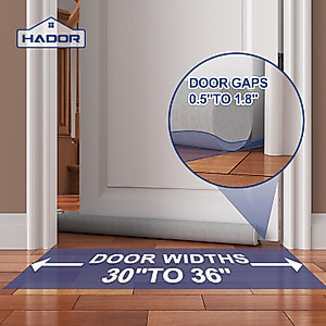 Door Draft Stopper for Bottom of Door, 36 Inch Under Draft Air Noise Light Blocker 30"- 36" Double Side Soundproof Sweep Filler Seal Gap up to 1.7" for French Patio Sliding Door Guard, Grey